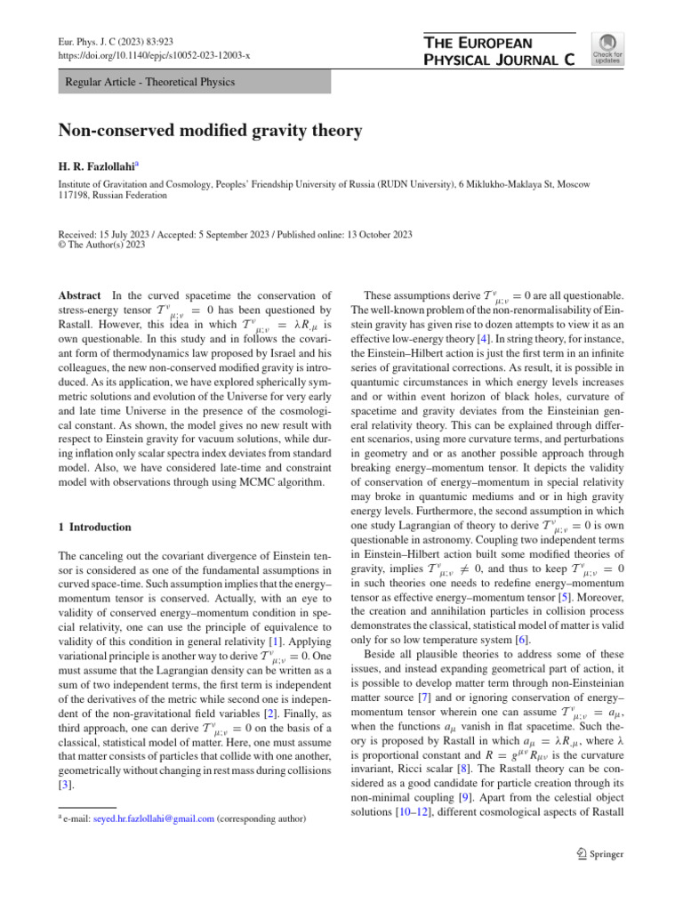 Non-Conserved Modified Gravity Theory | PDF | General Relativity | Gravity