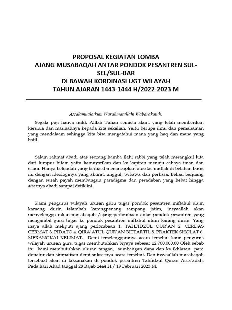 Proposal Kegiatan Lomba | PDF