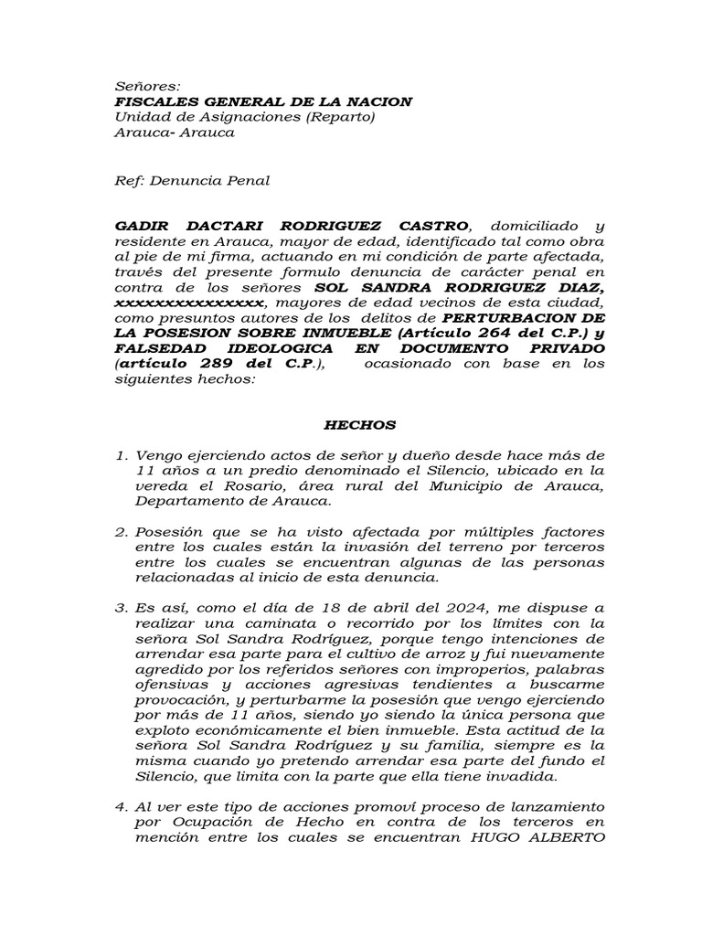 Denuncia Penal | Descargar gratis PDF | Demanda judicial | Queja