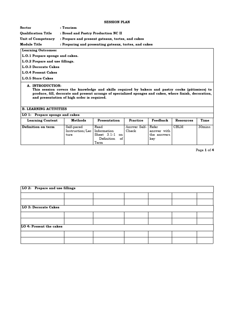 Session Plan BPP Mendoza Template | Download Free PDF | Cakes | Cognition