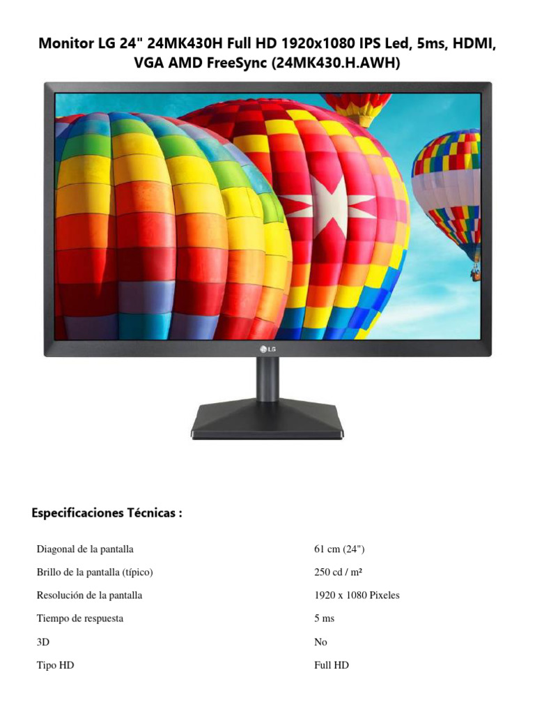 MONITOR 24 LED IPS 1920x1080 5ms 75hz LG (24MK430.H.AWH) | PDF | Hdmi ...