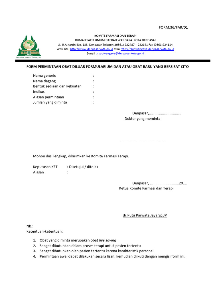 Form Obat CITO Luar FRS | PDF