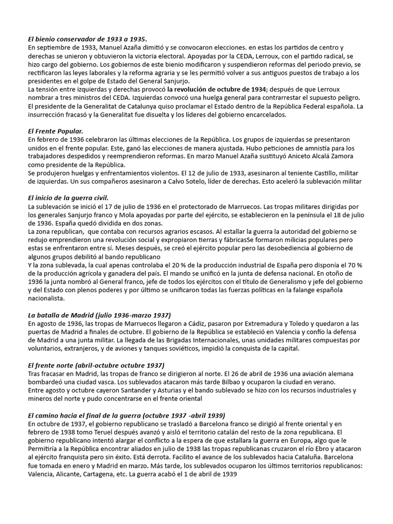 Resumen Rápido t8 | PDF | guerra civil Española | Conflictos