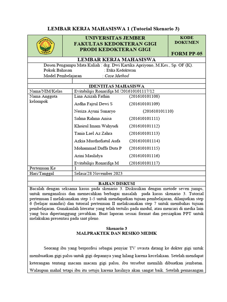12 - 20-117 - Evitabilqis R.M. - LKM Tutorial Skenario 3 Blok 23 - Tutorial Pertemuan I | PDF