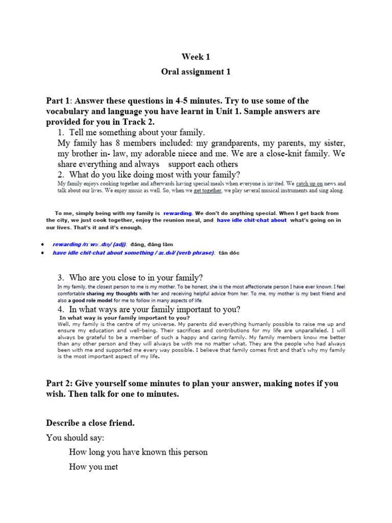 Week 1 - Oral Assignment | PDF | Friendship | Verb