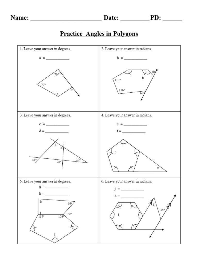 Practice - Angles in Polygons | PDF | Euclidean Plane Geometry | Polytopes