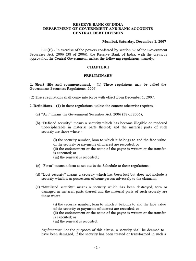 Gov Sec Regulations | PDF | Securities (Finance) | Bonds (Finance)
