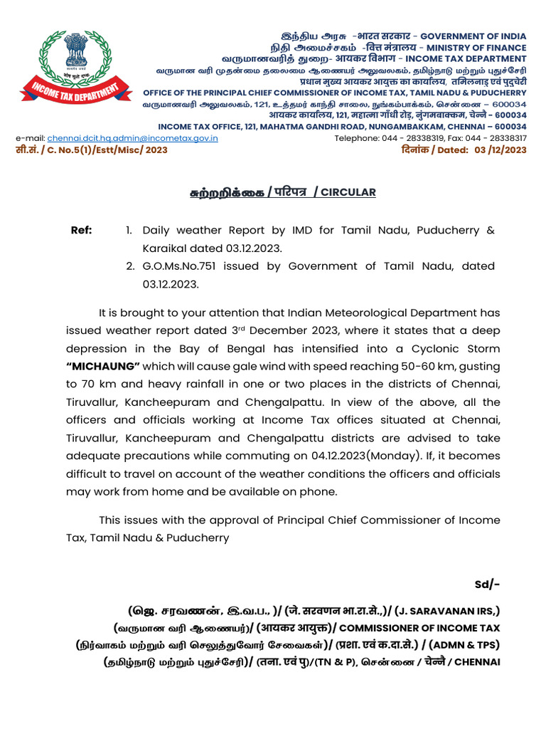 Circular - MICHAUNG - Reg - Dated 03.12.2023 | PDF | Atmospheric Circulation | Tropical Cyclones