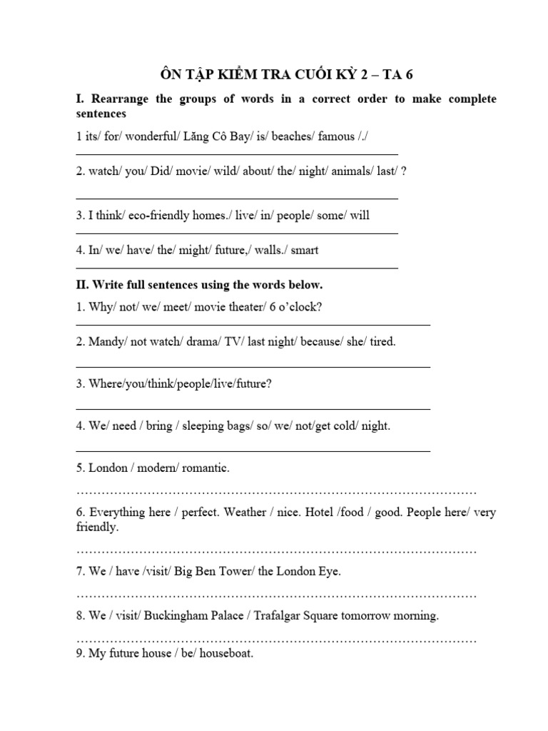 ÔN TẬP KIỂM TRA CUỐI KỲ 2 TA6 | PDF | Bali
