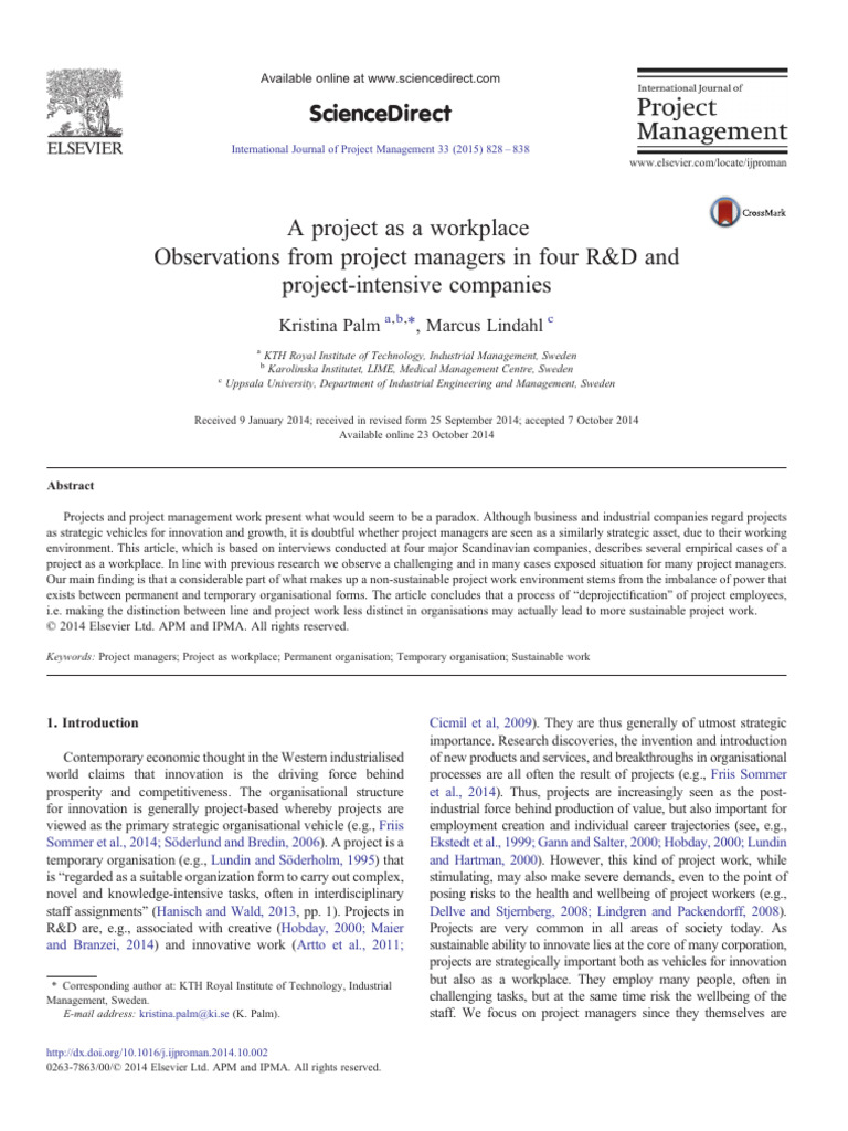 A Project As A Workplace - Observations From Project Managers in Four R ...