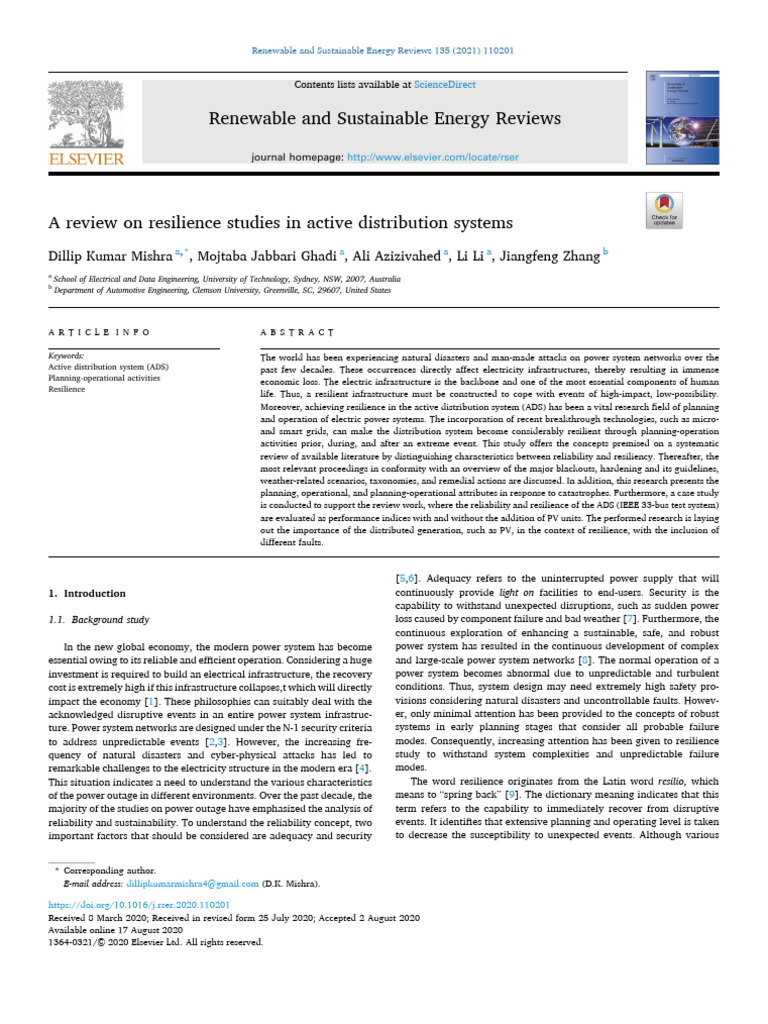 A review on resilience studies in active distribution systems | PDF | Reliability Engineering ...