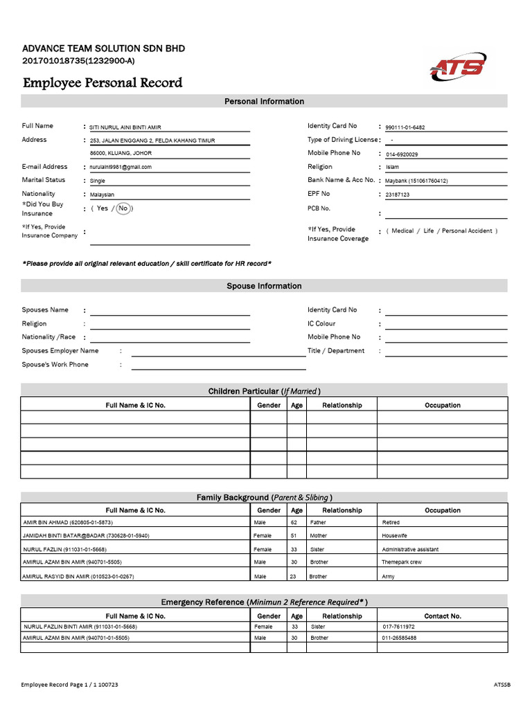 Employee Record Form | PDF