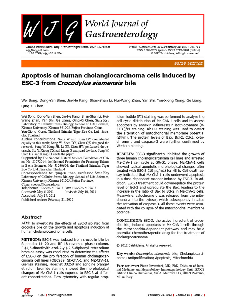 Song Et Al. - 2012 - Apoptosis of Human Cholangiocarcinoma Cells Induced by ESC-3 From ...