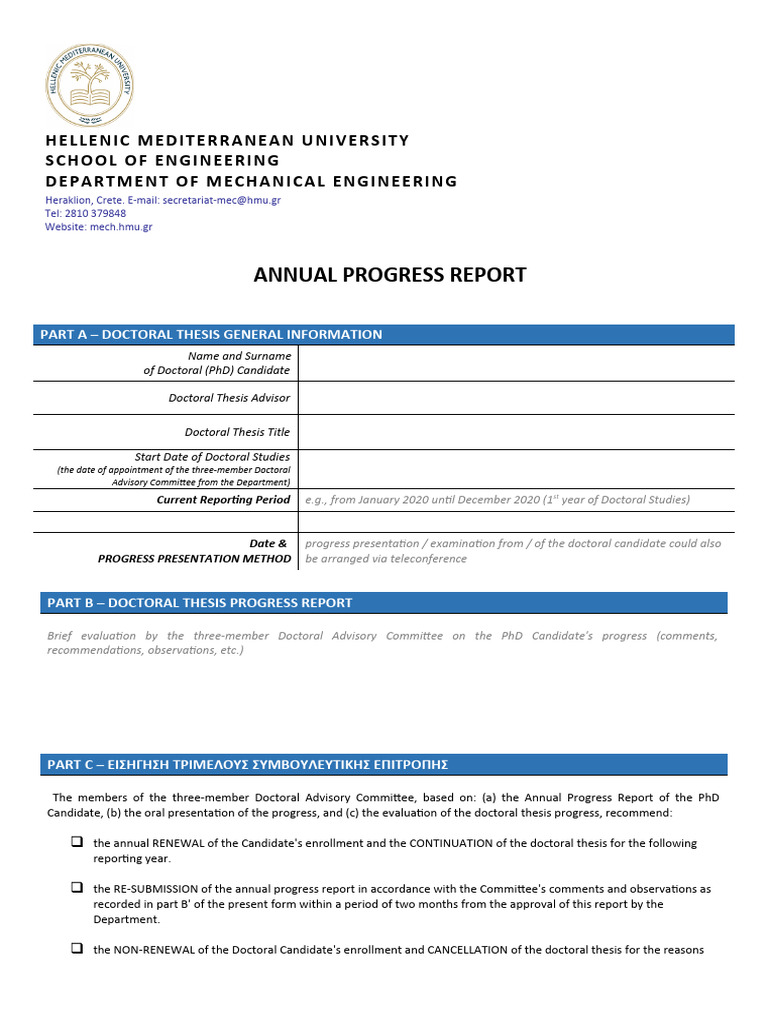 PHD Annual Progress Report | PDF | Thesis | Doctor Of Philosophy