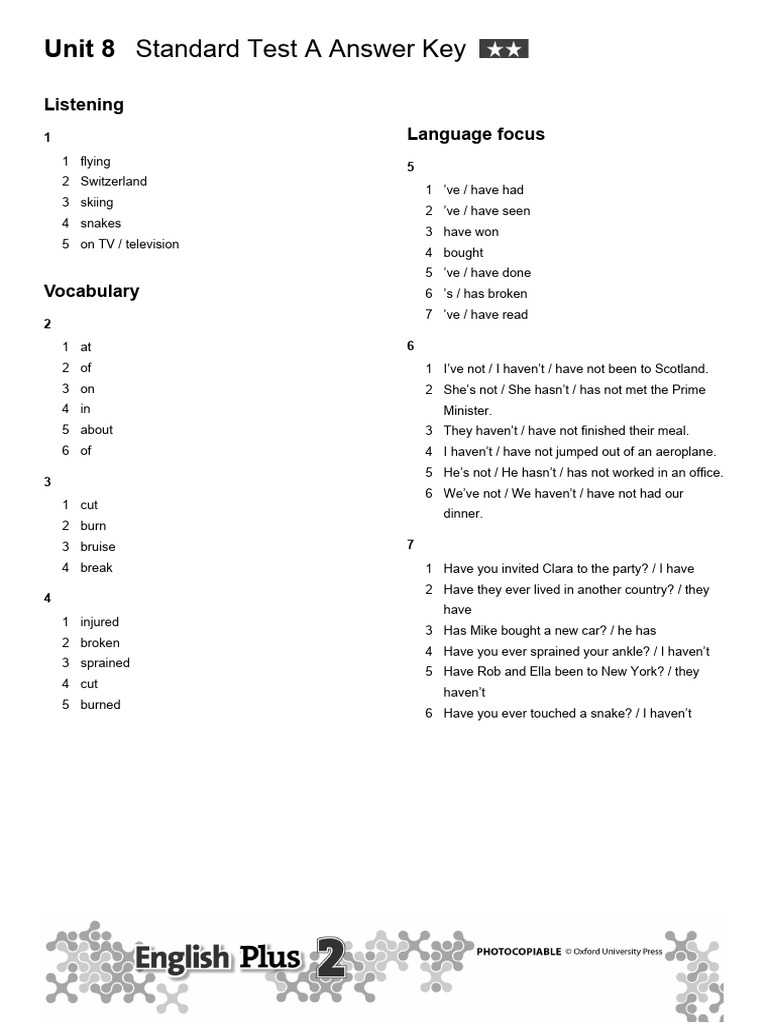 Unit 8 Standard Test A Answers | PDF | Language Arts & Discipline