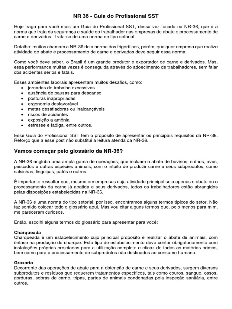 NR 36 - Guia Do Profissional SST | PDF | Fatores humanos e Ergonomia | Amônia