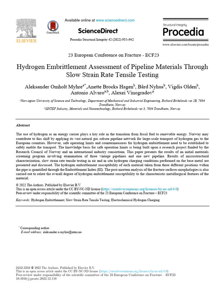 Hydrogen Embrittlement in Pipelines | PDF | Steel | Strength Of Materials