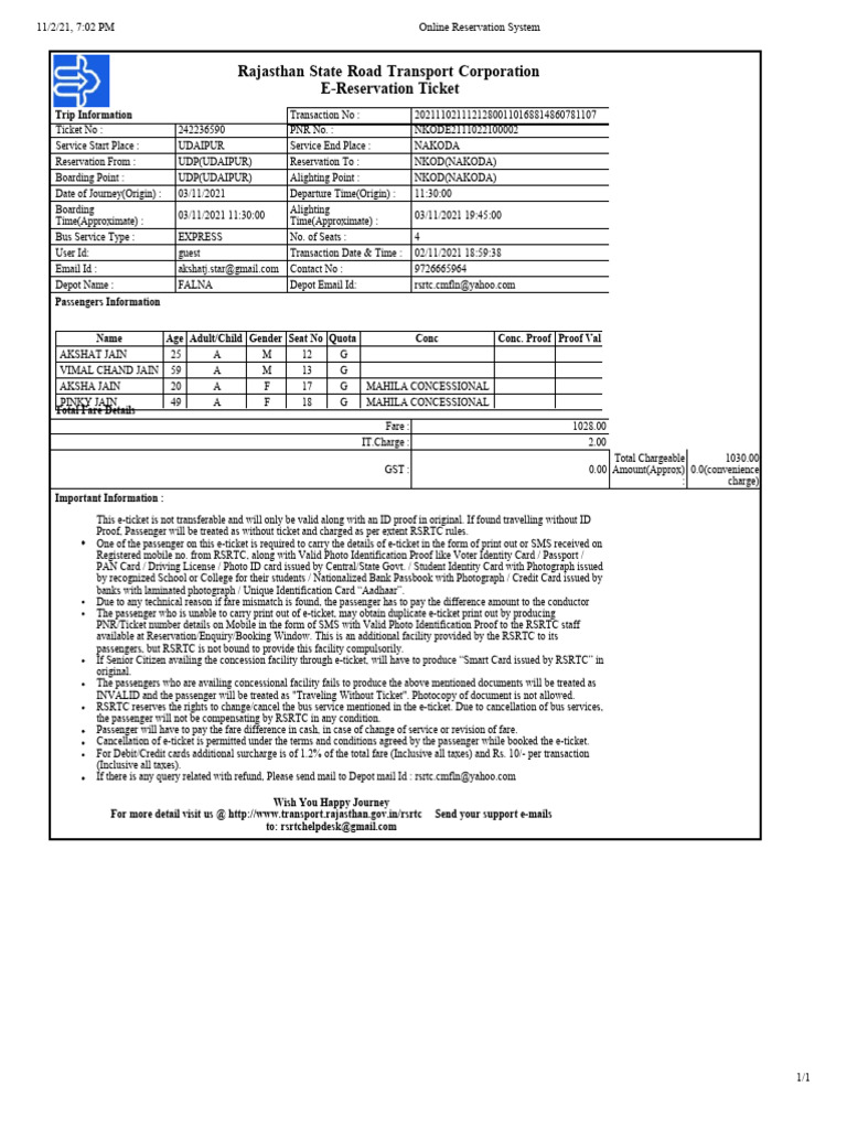RSRTC Format | PDF | Identity Document