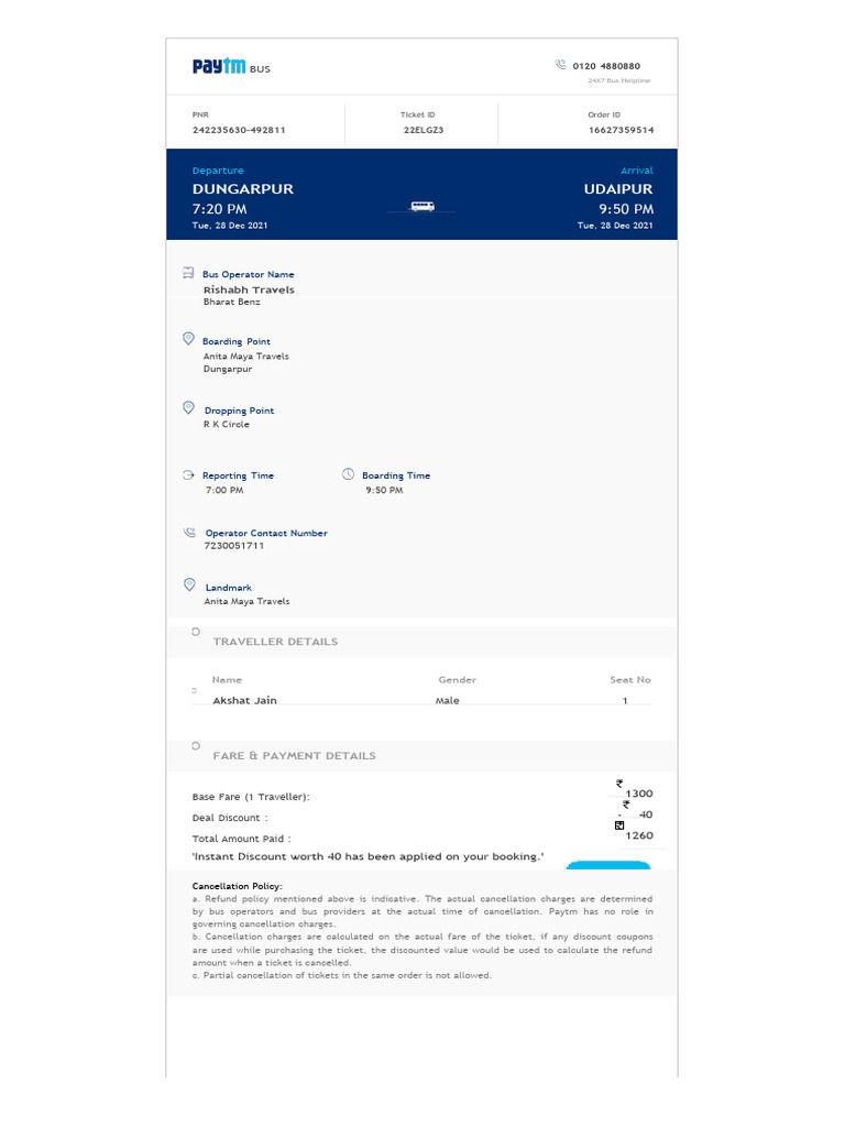 Paytm Ticket Format | PDF | Public Transport