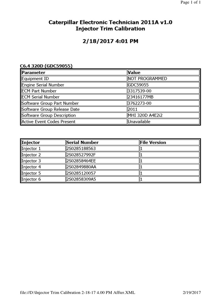 Affter Injector Calibration Trim 320D P, Yaman | PDF
