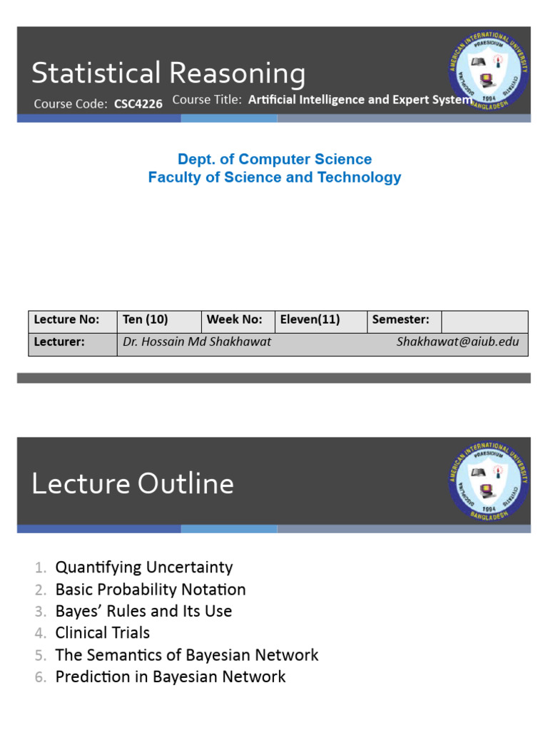 Lec10 (Statistical Reasoning) Updated | PDF | Artificial Intelligence | Intelligence (AI ...