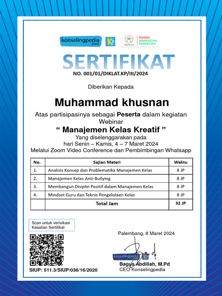 Contoh Sertifikat Pelatihan | PDF