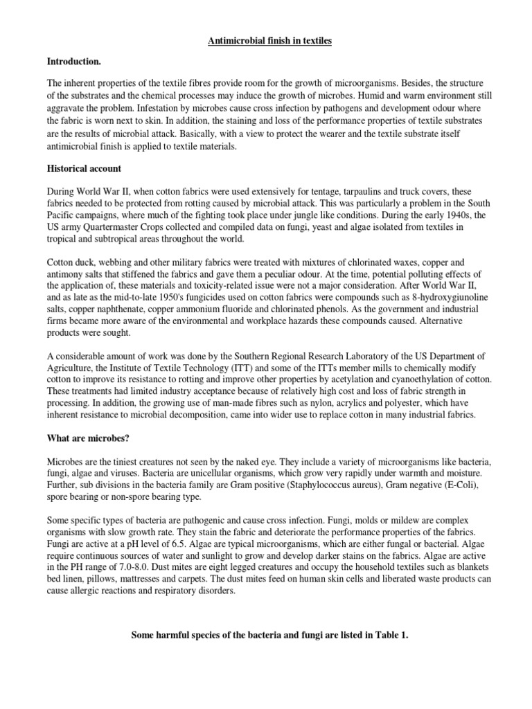 Antimicrobial Finish in Textiles | PDF | Antimicrobial | Textiles