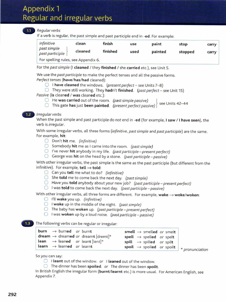 Appendix 1-2 regular and Irregular Verbs | PDF