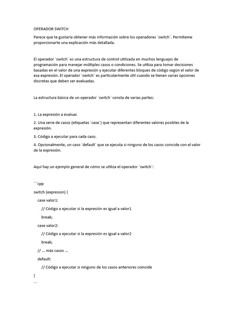Operador Swich | PDF | C ++ | Paradigmas de programación