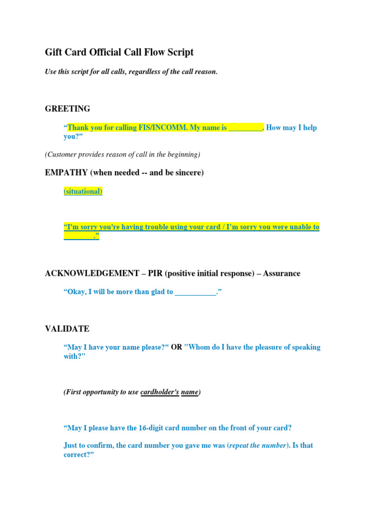 Gift Card Call Center Script | PDF