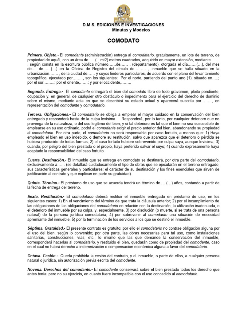 Modelo de Contrato de Comodato | PDF | Derecho