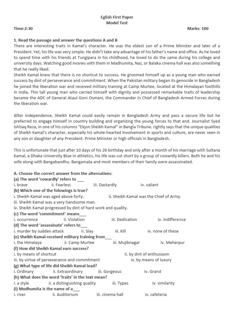 Eglish First Paper final | PDF | Dream | Idea