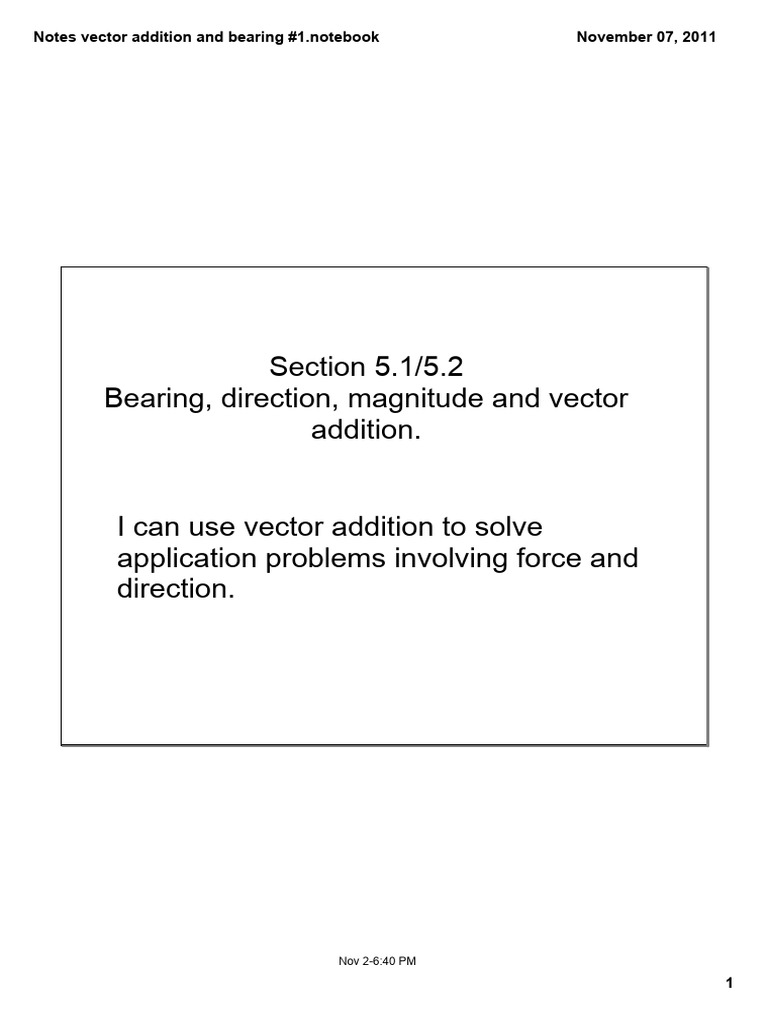 Notes Vector Addition and Bearing | PDF | Euclidean Vector | Force