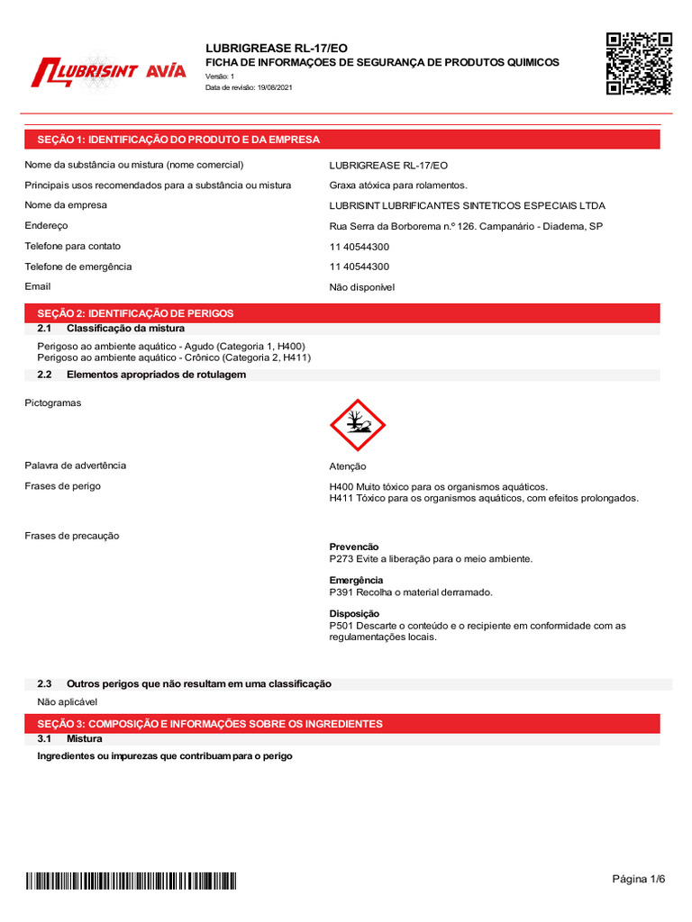 Fispq - Lubrigrease RL-17 - Eo | PDF | Embalagem e rotulagem | Química