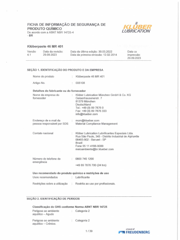 Fispq - Kluberpaste 46 MR 401 | PDF