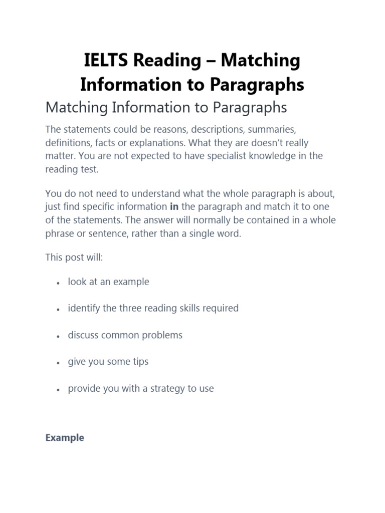 IELTS Reading Matching Information To Paragraphs | PDF | International ...