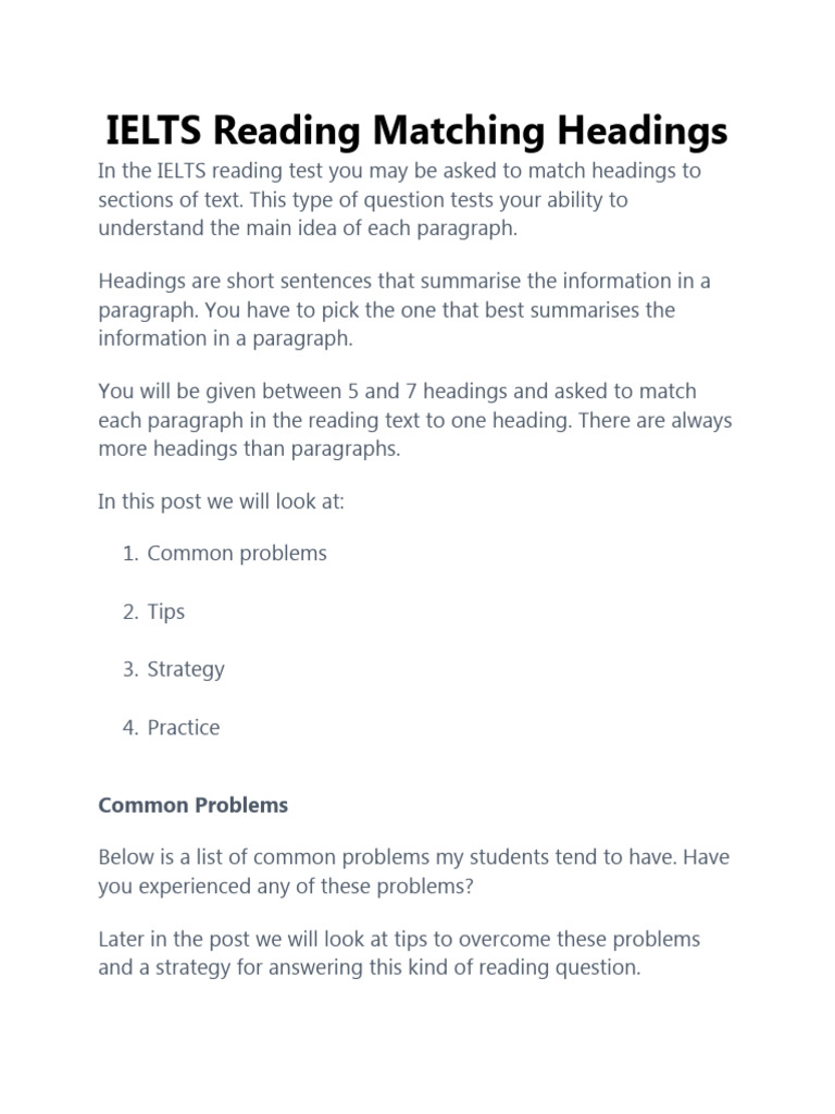 IELTS Reading Matching Headings | PDF | Trees | International English ...