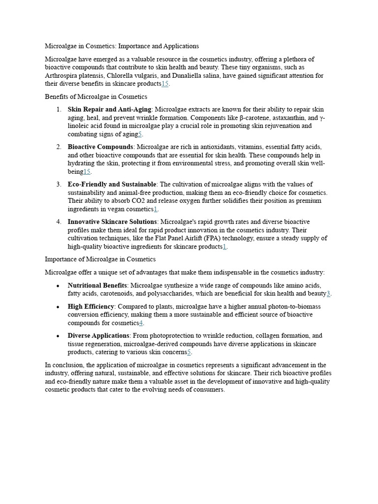 microalgae in cosmetics | PDF | Skin Care | Cosmetics