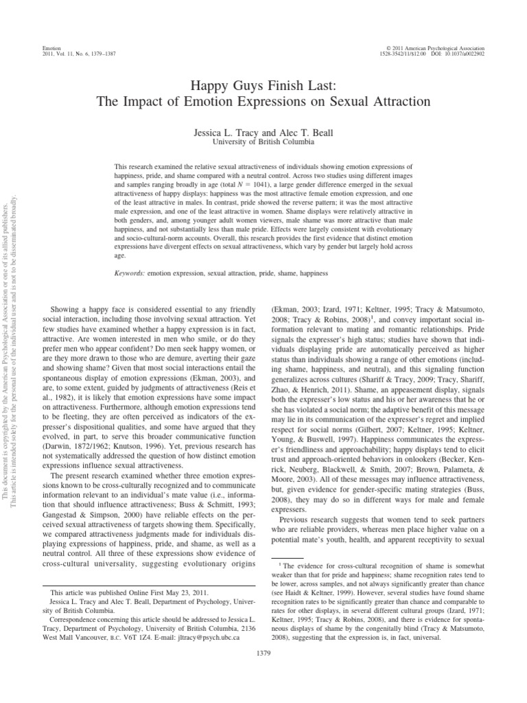 Tracy Jessica L Happy Guys Finish Last The Impact of | PDF | Emotions | Pride