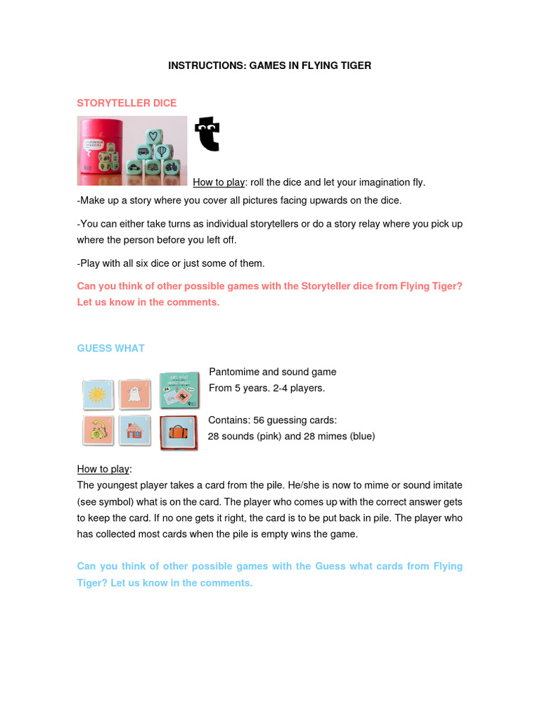 Instructions Games From Flying Tiger | Download Free PDF | Dice ...