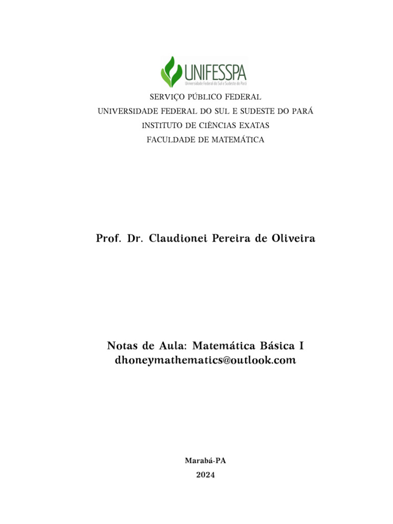 Notas de Aula de Matemática Básica I-Atualizada | PDF | Conjunto ...