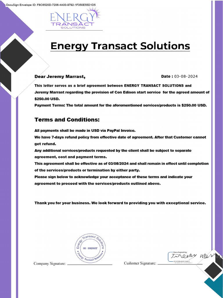 Con Edison Service Agreement with Payment Terms | PDF