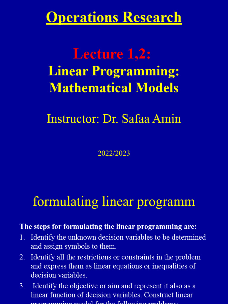 Lec2 or Modelling Must | PDF | Linear Programming | Variable (Mathematics)