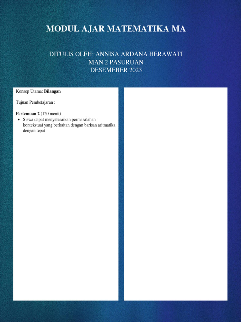 Modul Ajar Barisan Aritmatika | PDF