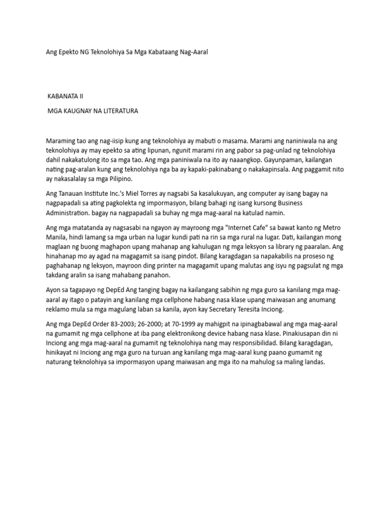 Ang Epekto NG Teknolohiya Sa Mga Kabataang Nag | PDF