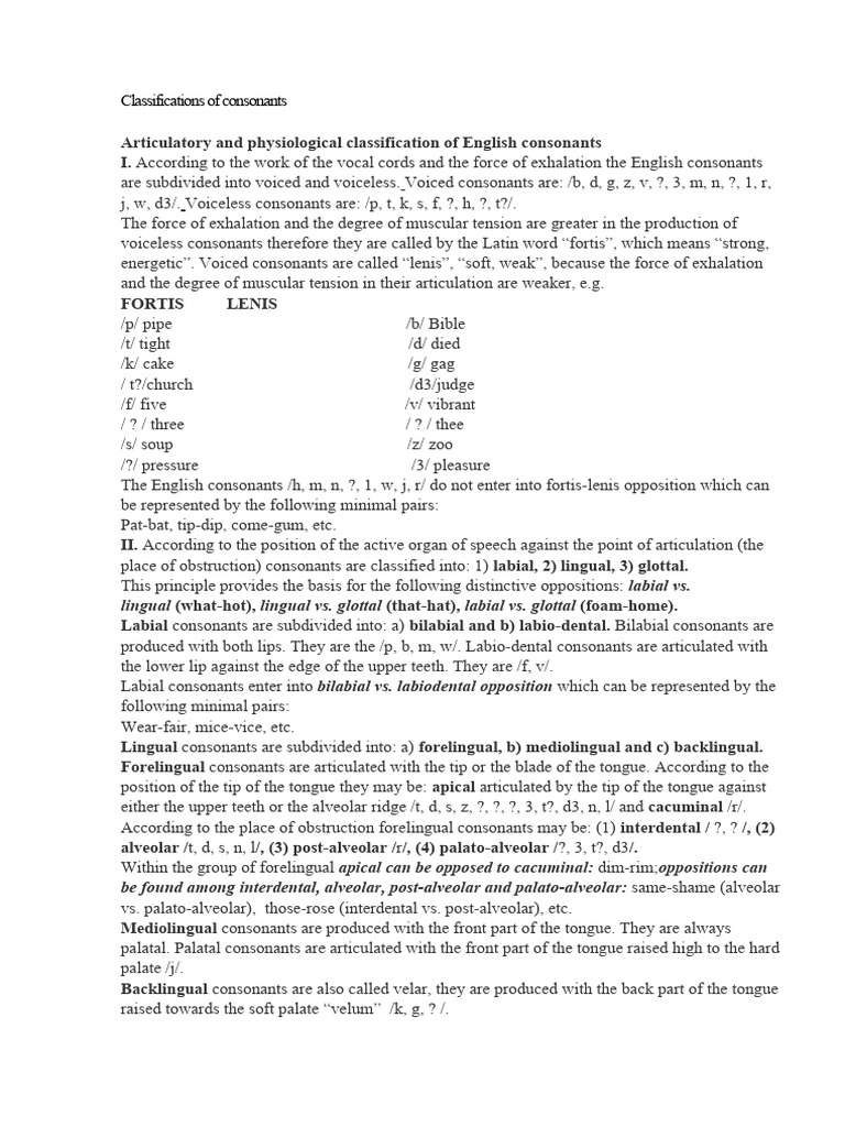 Consonant Classification in English | PDF | Phonetics | Human Voice