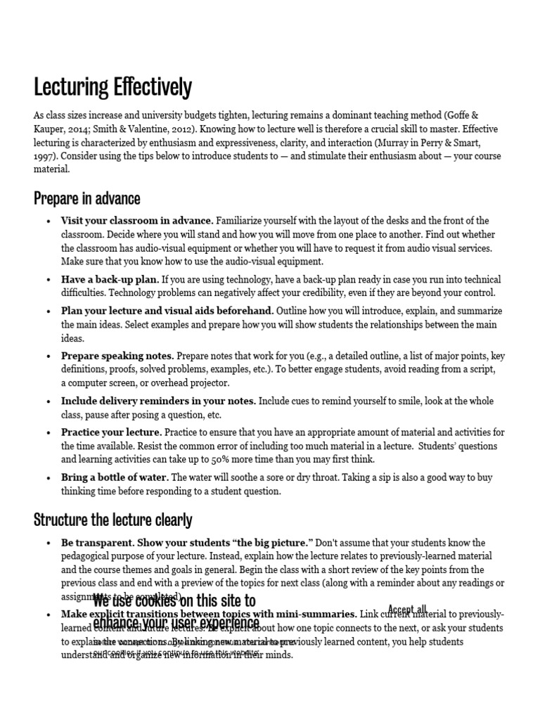 Lecturing Effectively - Centre For Teaching Excellence | PDF | Lecture ...