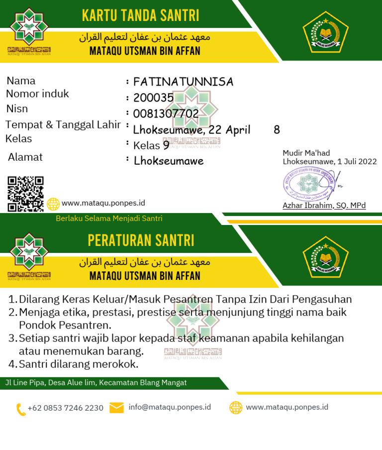 Kartu Tanda Santri Fainatunnisa | PDF