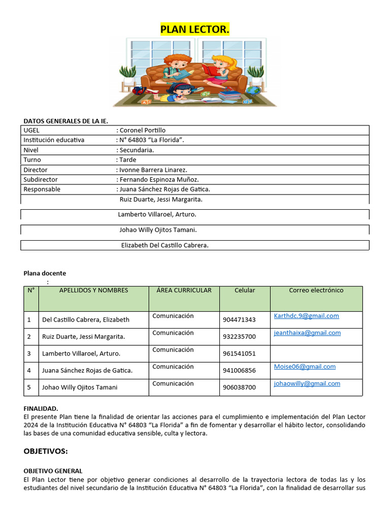 Plan Lector. 2024 | PDF | Educación primaria | Enseñando