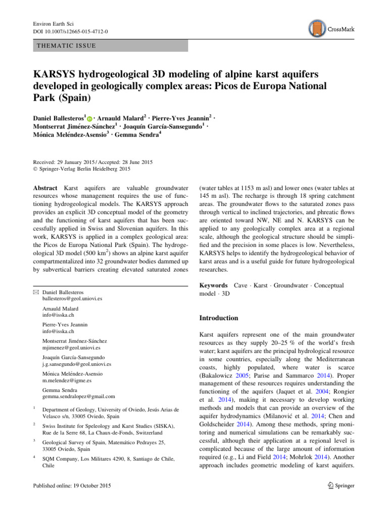 KARSYS Hydrogeological 3D Modeling of Alpine Karst Aquifers Developed ...